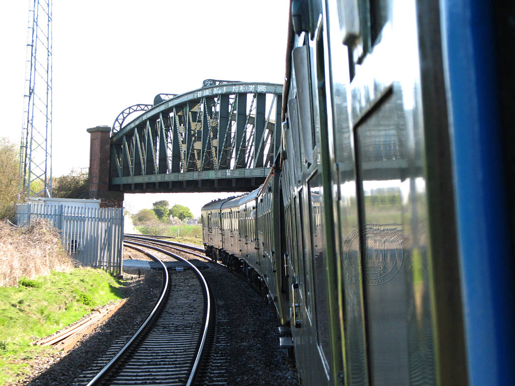 View rearward as we pass beneath Battledown Flyover at Worting Junction ...